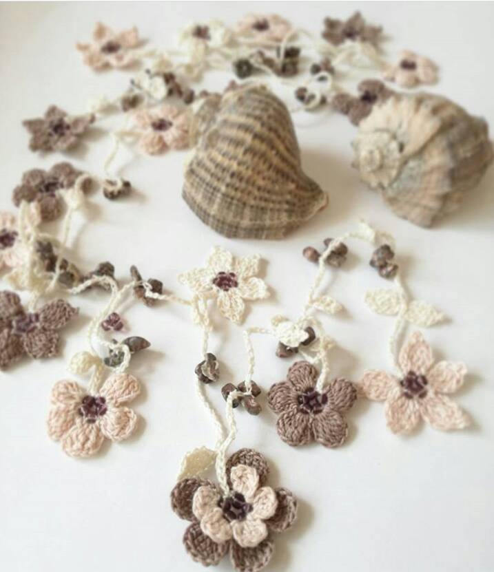 Flower Lariat Garland Scarf Beaded Necklace Crochet Flowers - Etsy