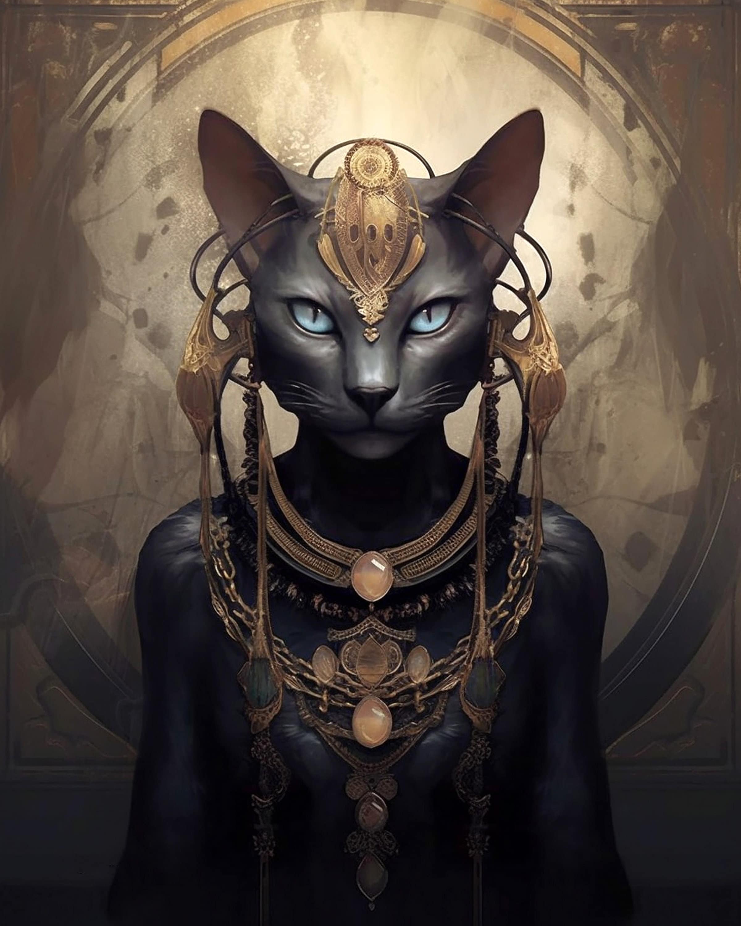 Bastet - Blue Gaze of the Golden Cat Goddess of Ancient Egyptian, Bast, Egypt, Blue Pharaoh ...