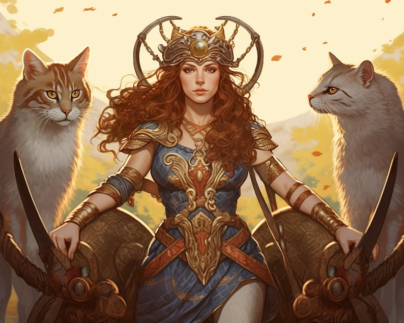 Freyja and Her Chariot of Cats - Norse Goddess Freya of Love, Fertility ...