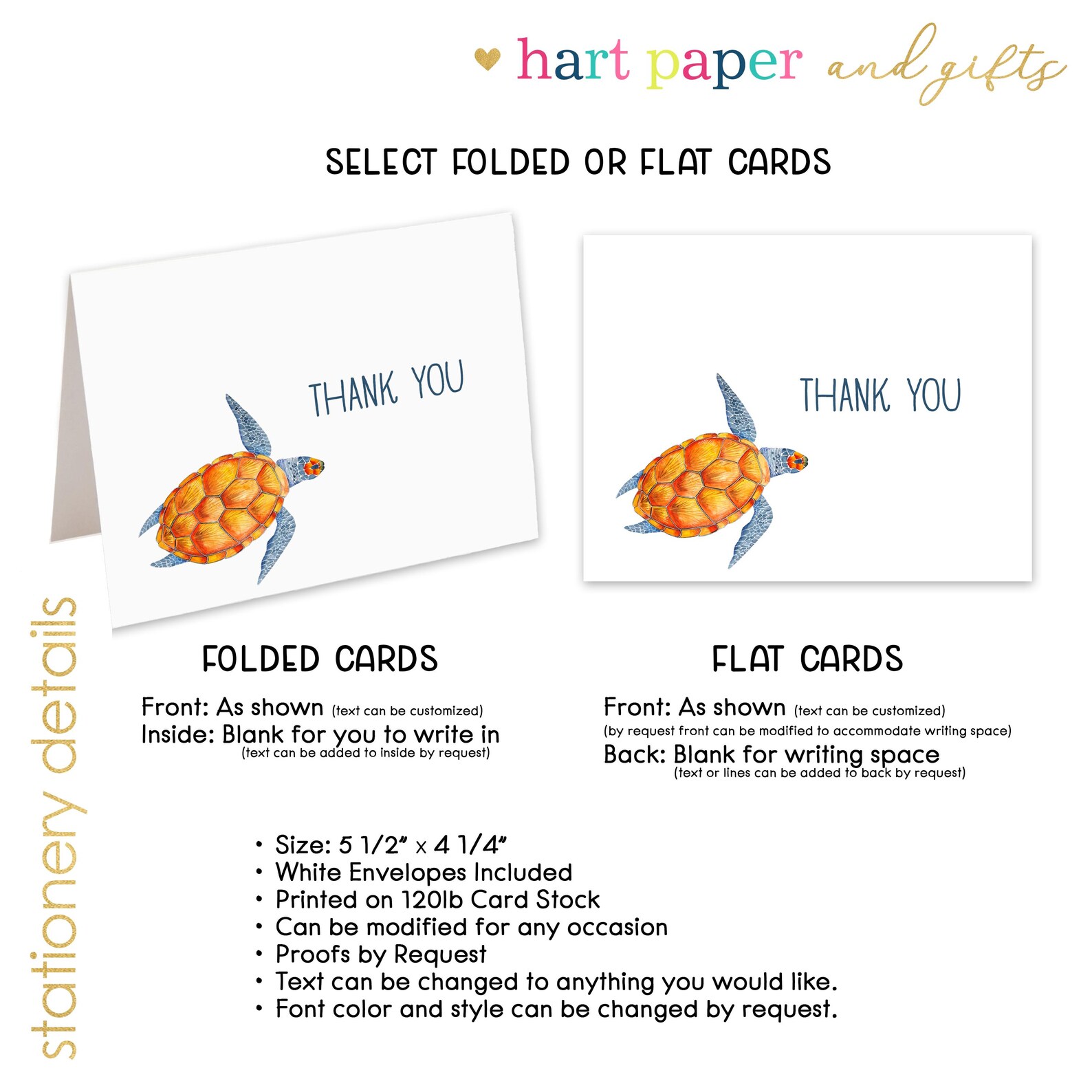 Sea Turtle Ocean Thank You Personalized Cards • Folded Flat Card ...
