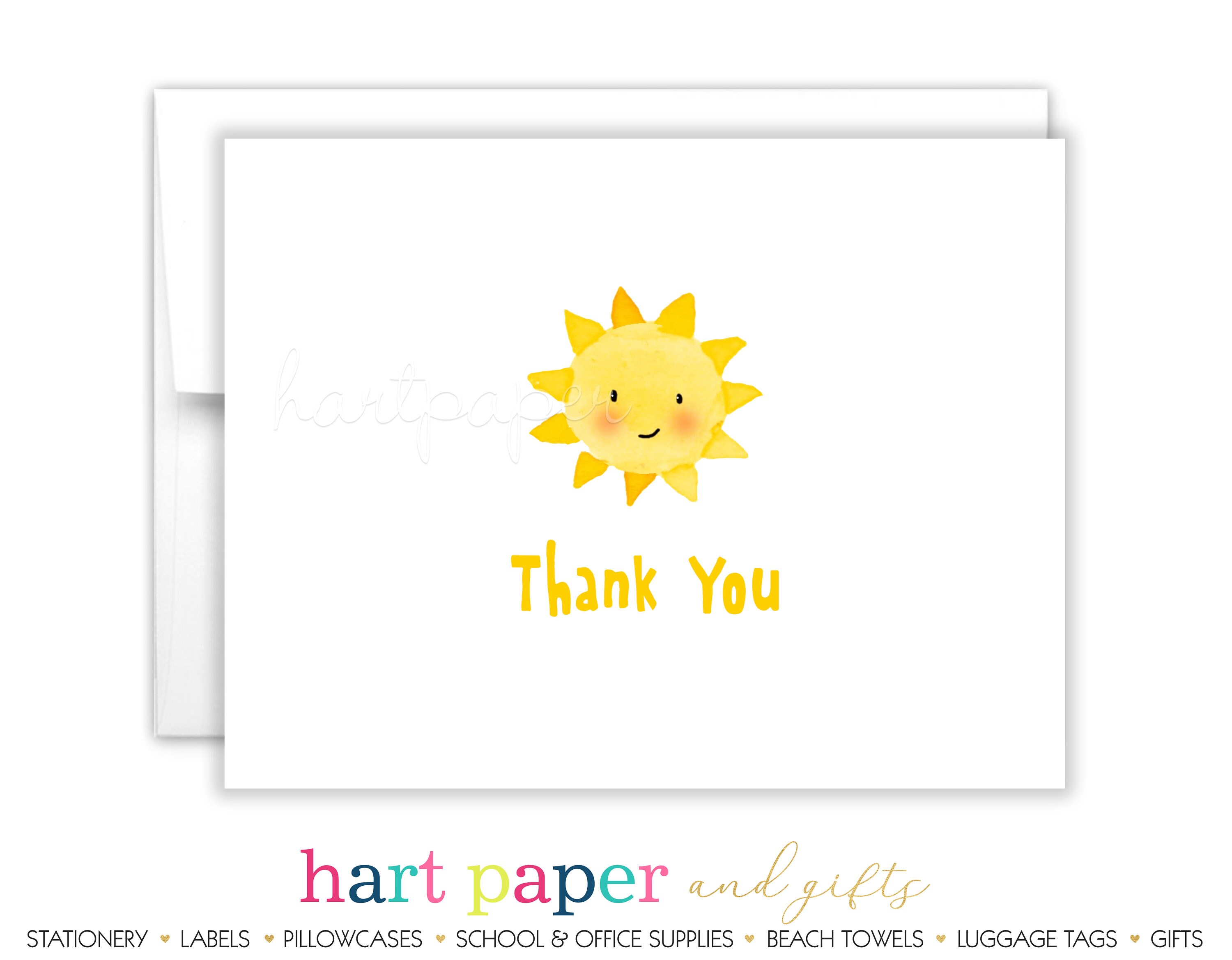 Sunshine Sun Thank You Personalized Cards Folded Flat Card | Etsy