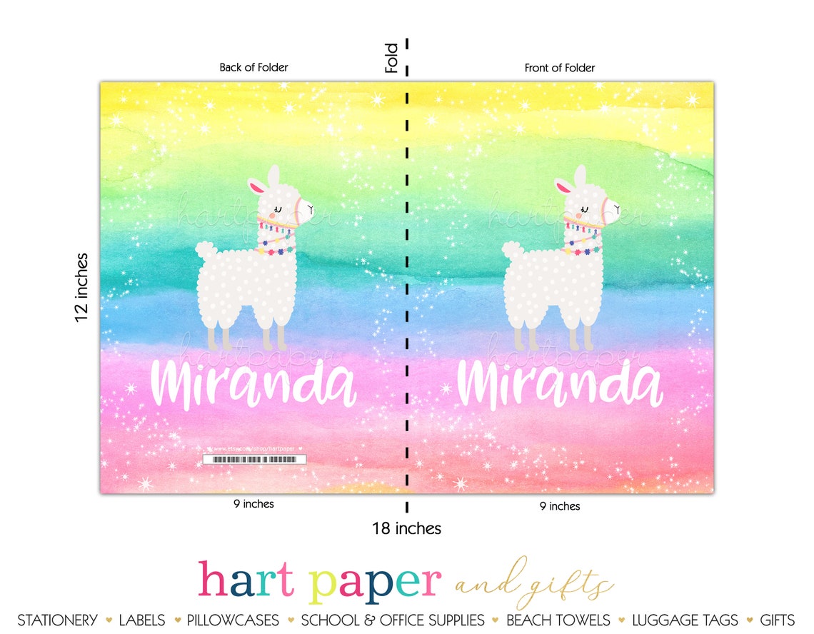 Rainbow Llama Alpaca Personalized Folder 2 Pocket Back to | Etsy