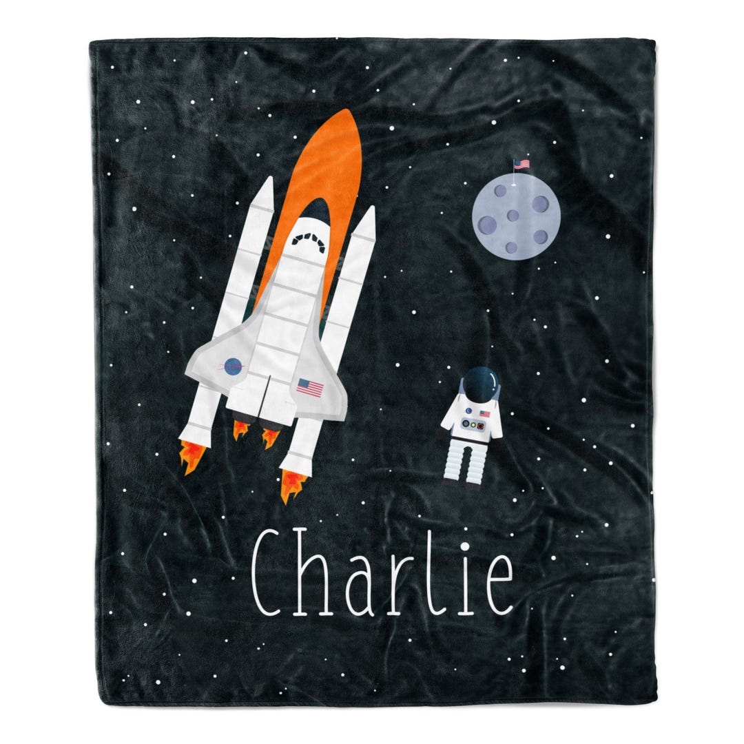 Rocket Ship Space Shuttle Space Blanket Minky Personalized • Custom ...