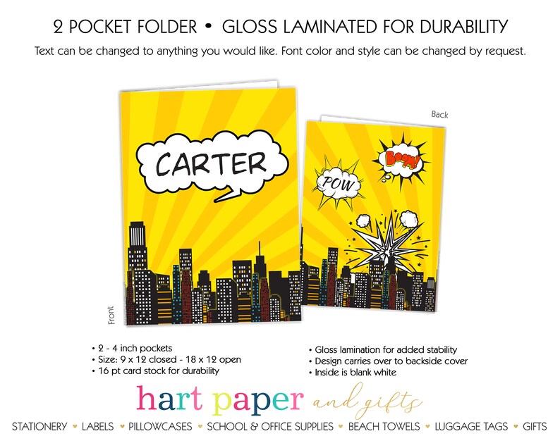 Superhero Super Hero Personalized Folder 2 Pocket Back to | Etsy