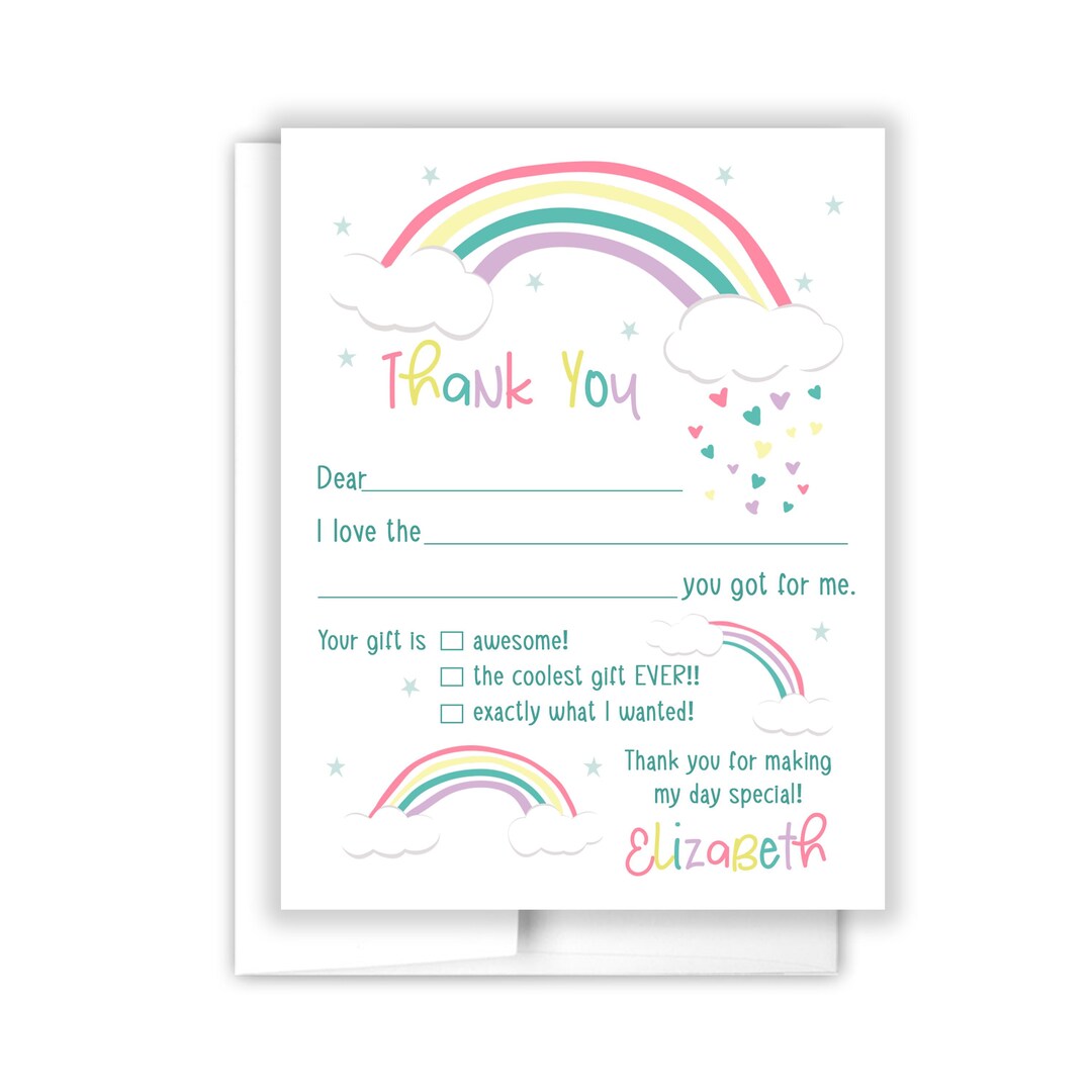 Rainbow Fill in the Blank Thank You Cards Personalized • Flat Card ...