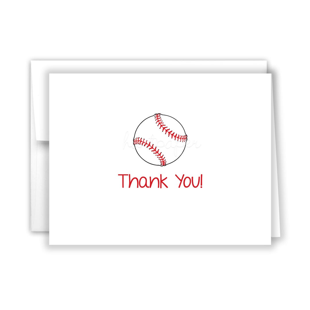 Baseball Sports Thank You Personalized Cards • Folded Flat Stationery ...
