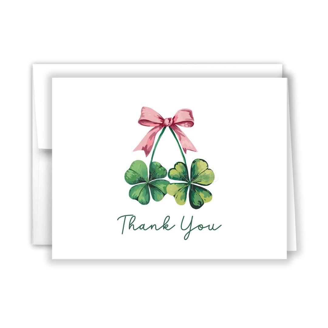 Shamrock Irish Ireland Bow Thank You Personalized Cards Folded Flat ...