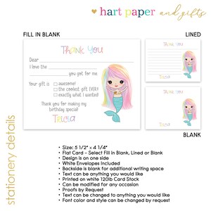 Rainbow Mermaid Fill in the Blank Thank You Cards Personalized • Flat ...