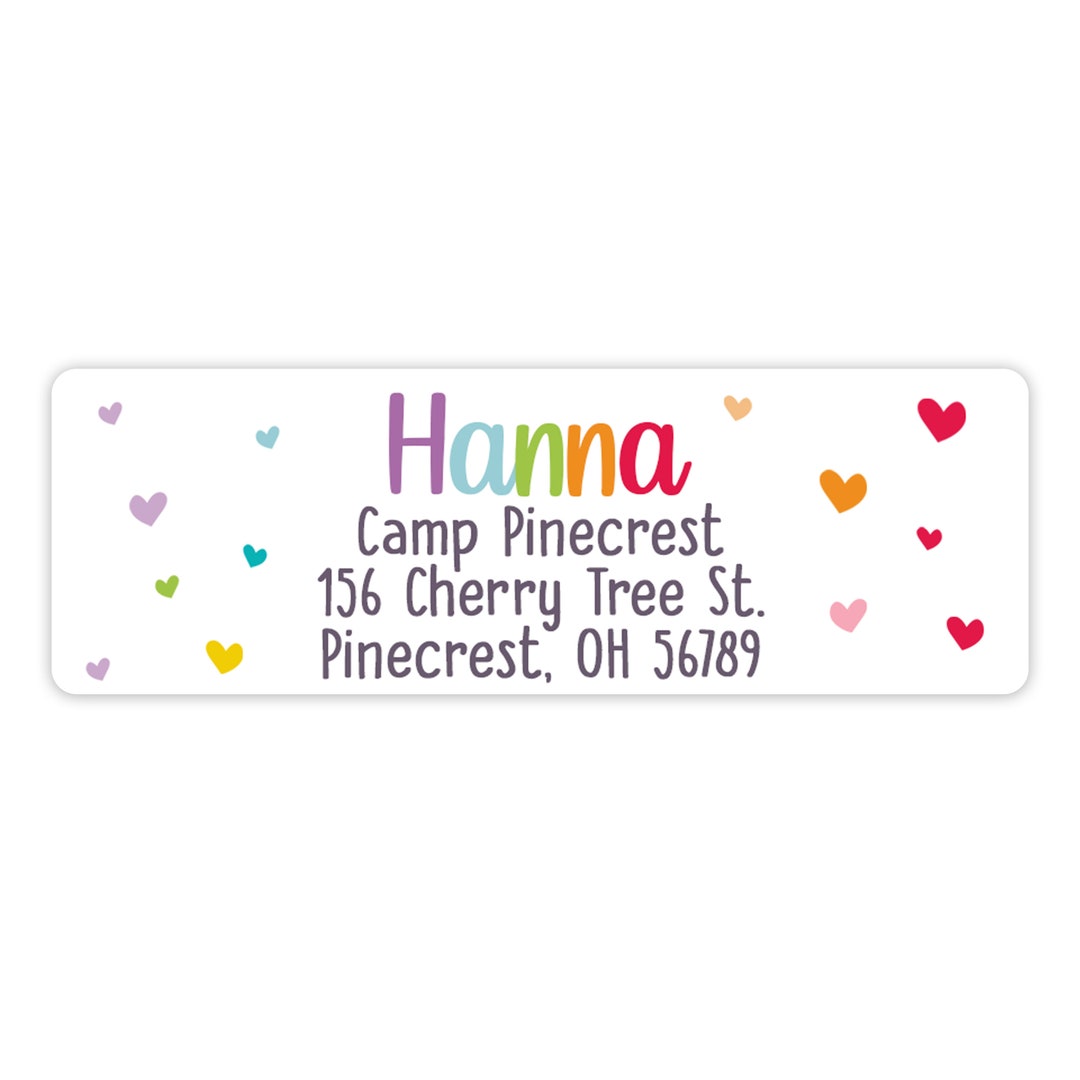 Rainbow Hearts Summer Camp Camping Return Address Labels Personalized ...