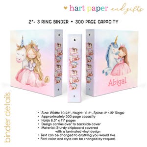 Rainbow Unicorn Princess 3 Ring Binder 2" Personalized Custom Gift Back ...