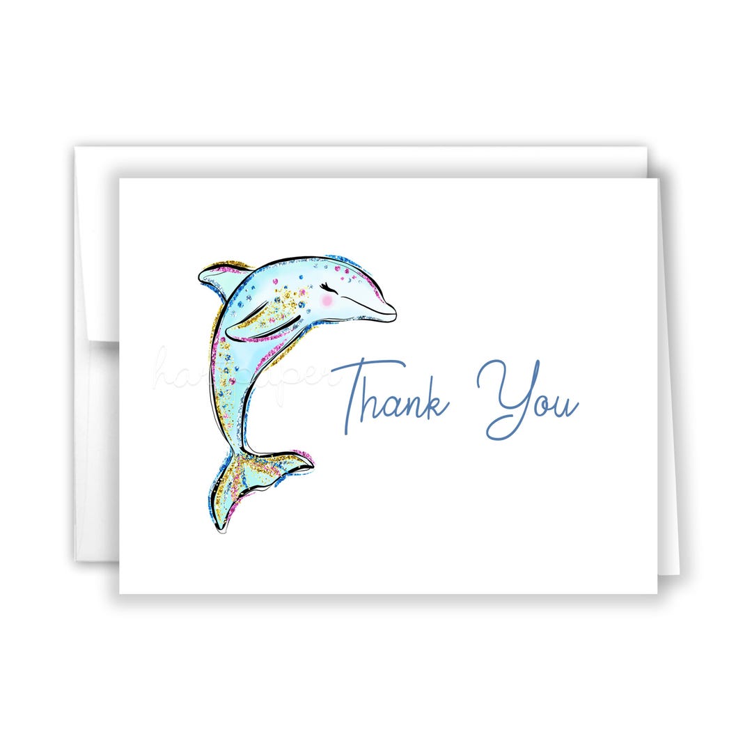 Dolphin Thank You Personalized Cards • Folded Flat Card Stationery ...