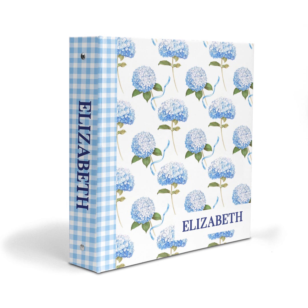 Hydrangea Blue Flowers 3 Ring Binder 2" Personalized Custom Gift Back ...