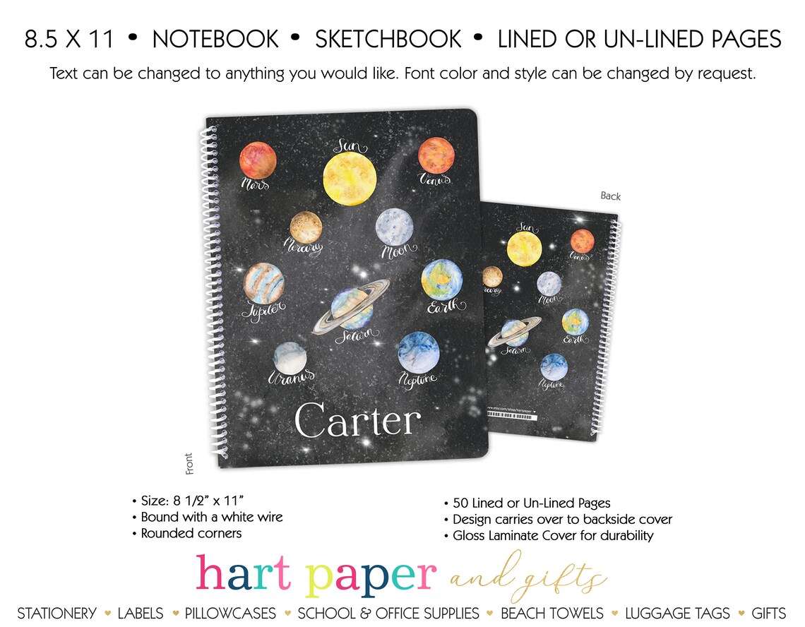 Outer Space Planets Solar System Personalized Notebook | Etsy