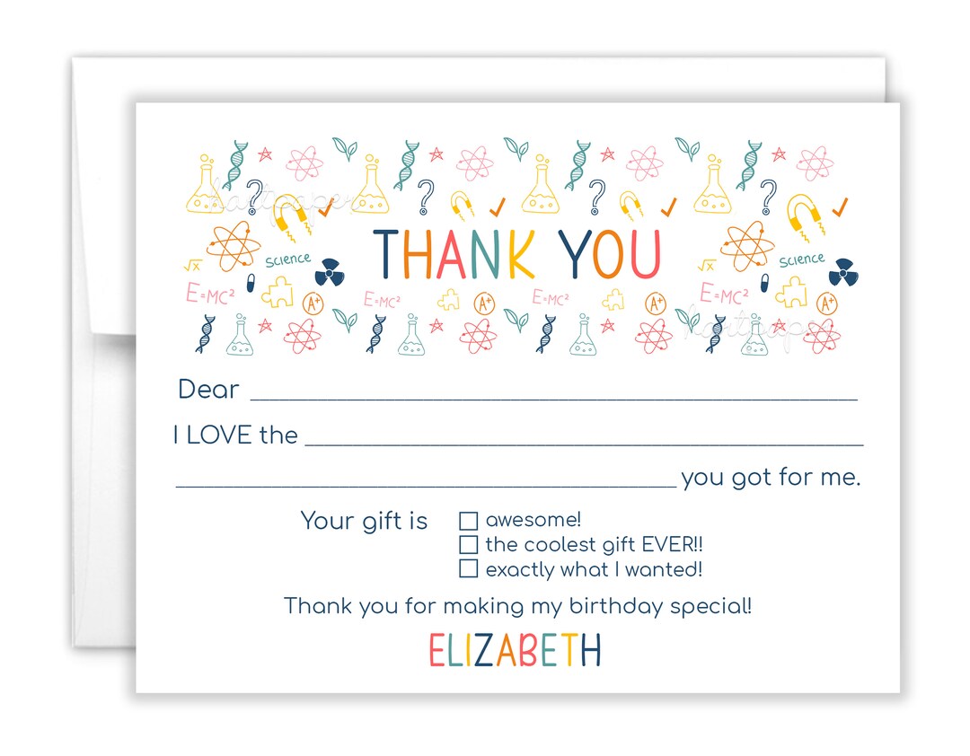 Science Experiment Fill in the Blank Thank You Cards Personalized Flat Stationery Custom Printed ...