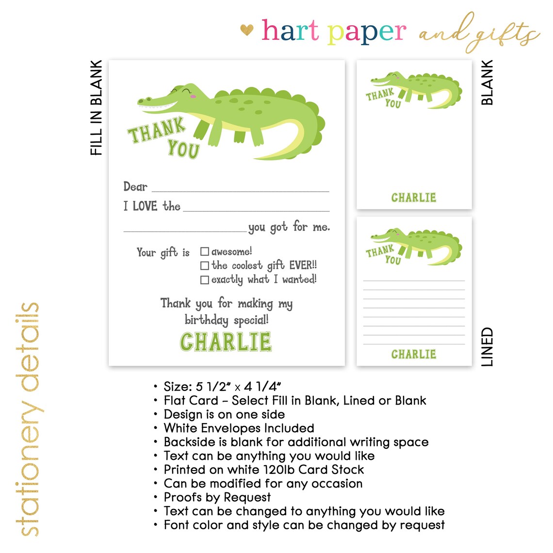 Alligator Crocodile Jungle Animals Fill in Blank Thank You Cards ...
