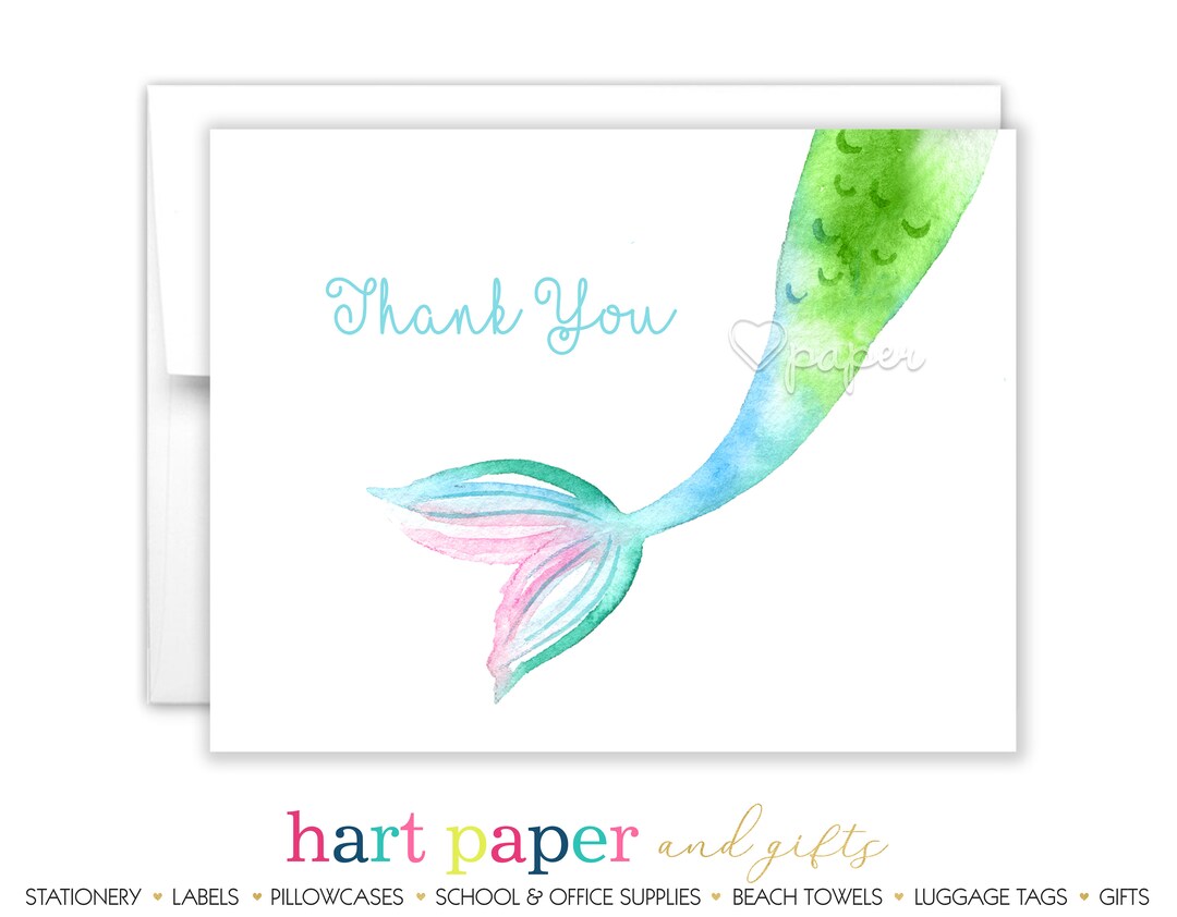 Mermaid Tail Thank You Personalized Cards Folded Flat Card Stationery ...