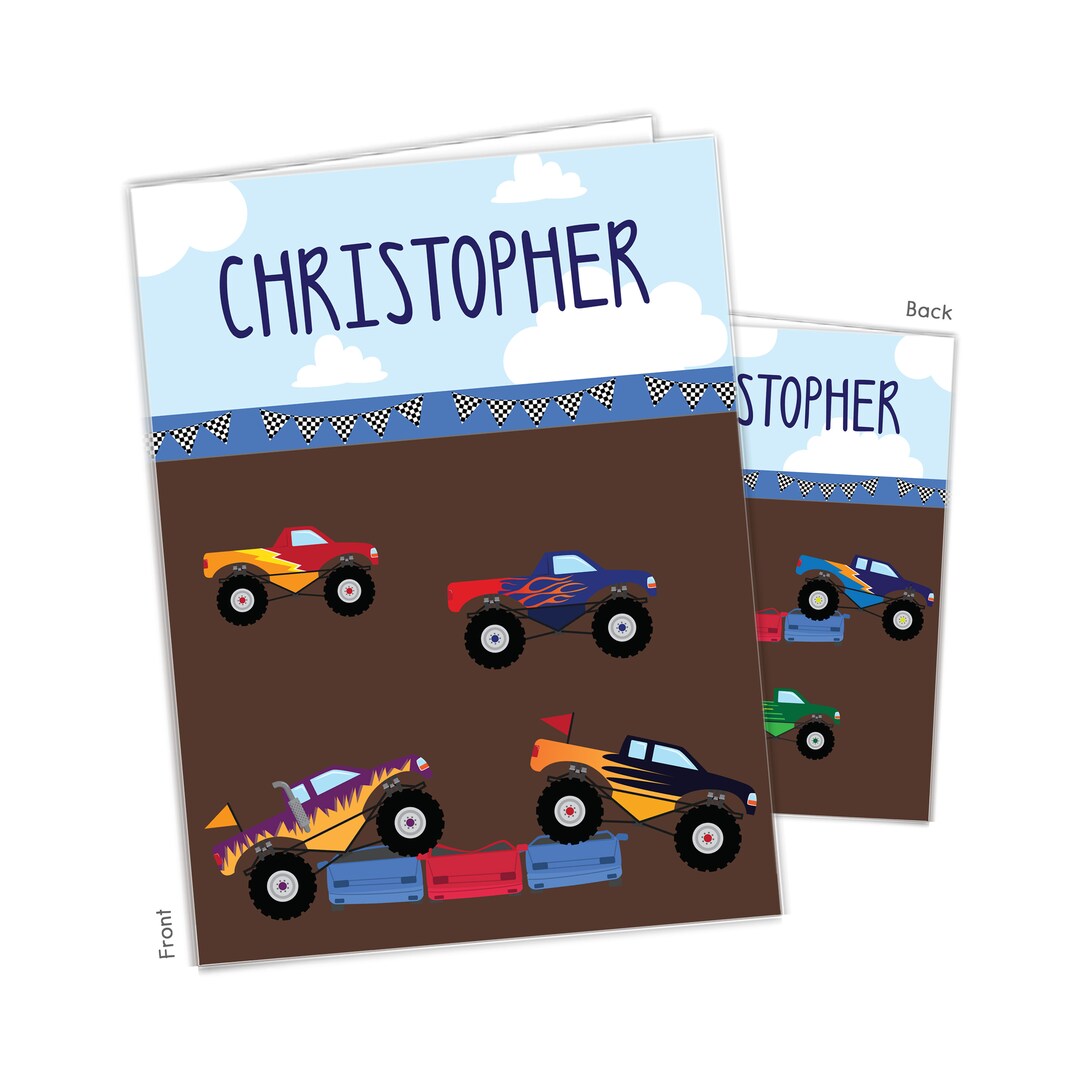 Monster Truck Transportation Personalized Folder 2 Pocket Back School ...