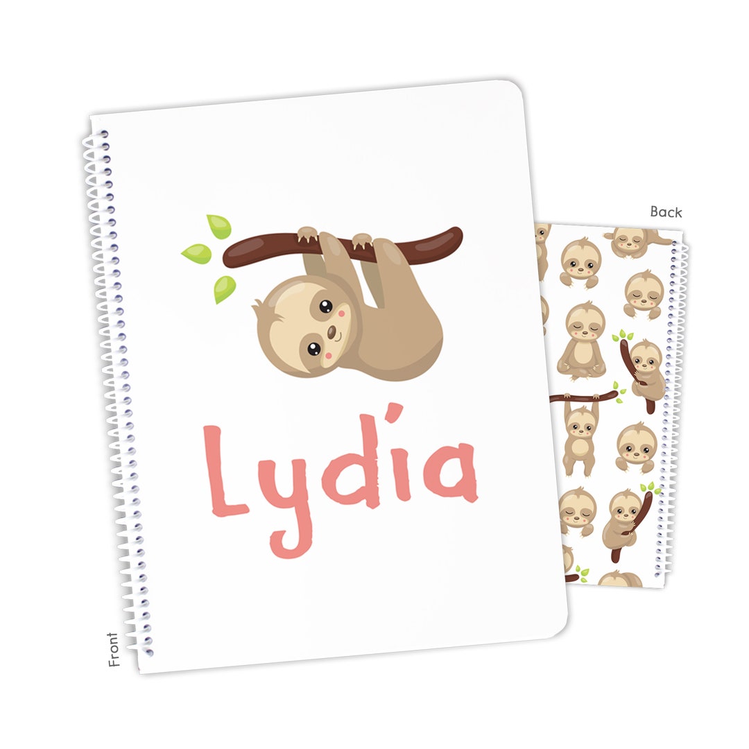 Sloth Personalized Notebook Sketchbook • Custom Birthday Gift Back to ...