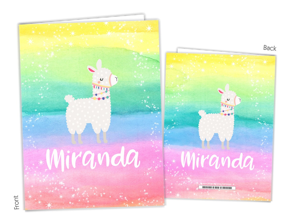 Rainbow Llama Alpaca Personalized Folder 2 Pocket Back to - Etsy