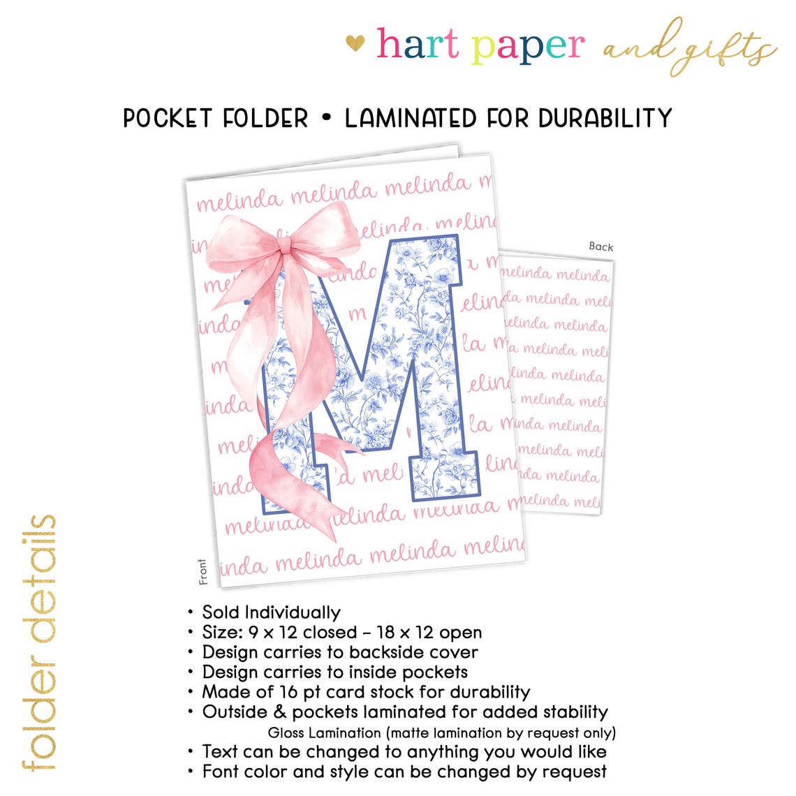 Blue Pink Toile Coquette Bow Chinoiserie Flowers Personalized Folder 2 ...