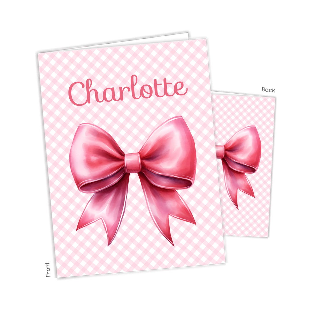 Pink Bow Gingham Ribbon Plaid Personalized Folder 2 Pocket Back to ...