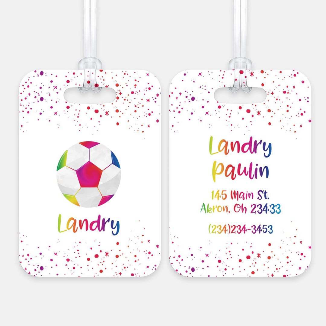 Soccer Ball Sports Rainbow Personalized Luggage Bag Tag Plastic ...