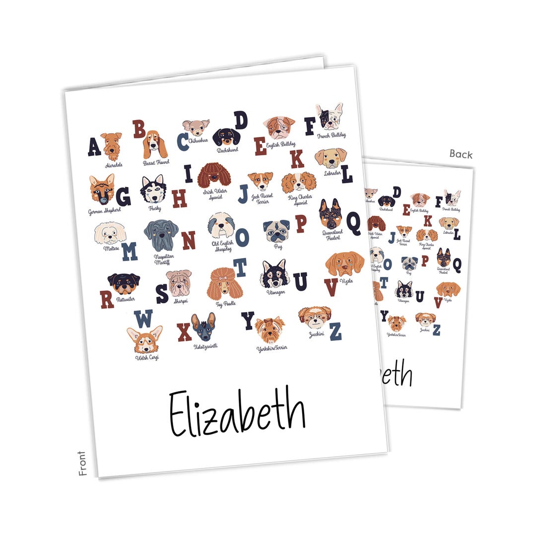 Dog Alphabet Abc's Puppy Animal Personalized Folder 2 Pocket • Back to ...