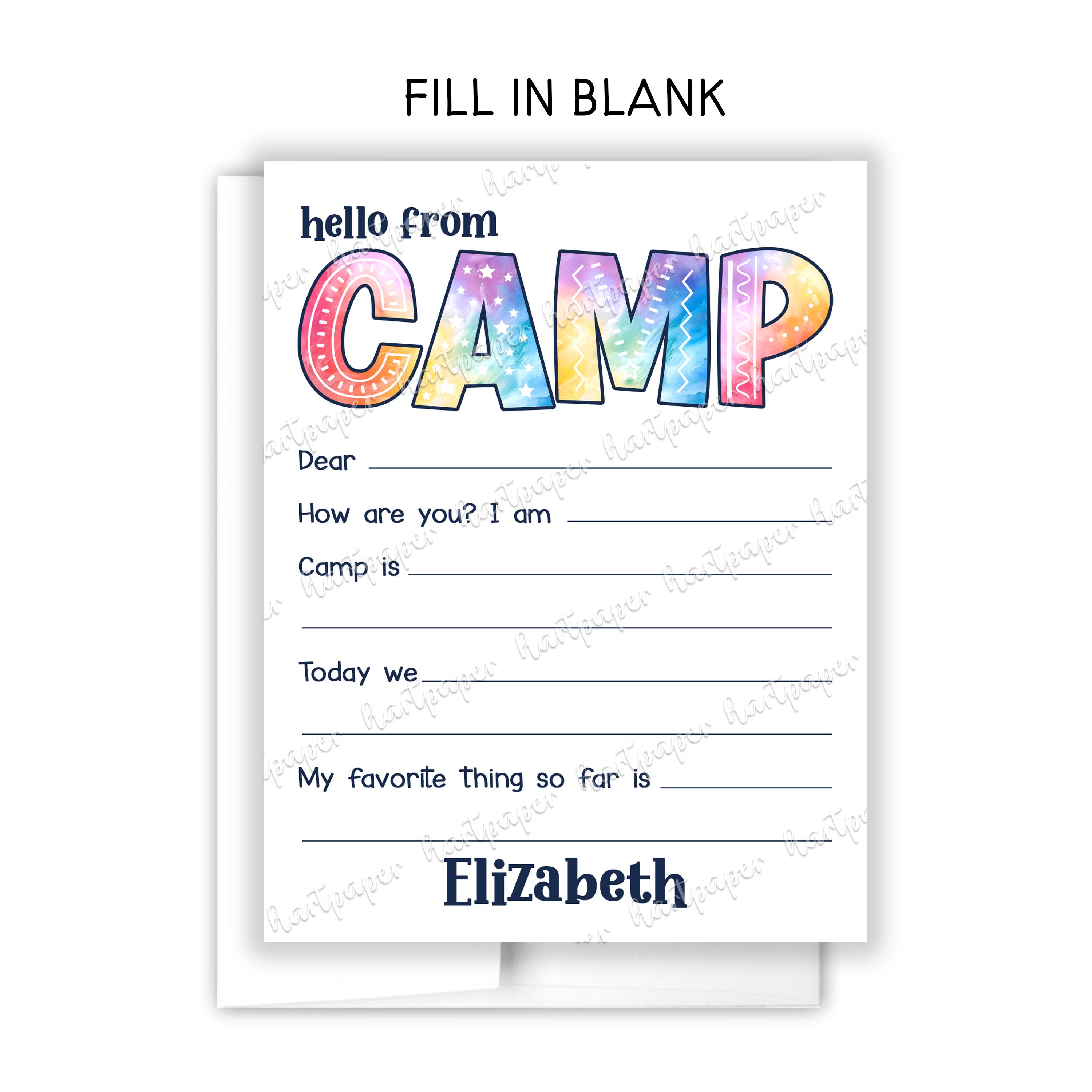Tie Dye Hello From Camp Fill in Blank Lined Camping Note Personalized ...