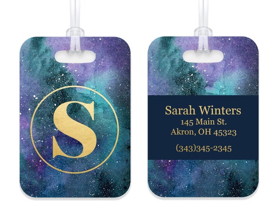 Galaxy Stars Blue Gold Space Personalized Luggage Bag Tag - Etsy