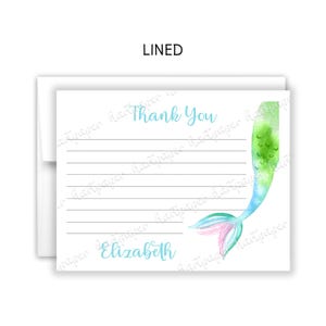 Mermaid Tail Fill in the Blank Thank You Cards Personalized • Flat ...