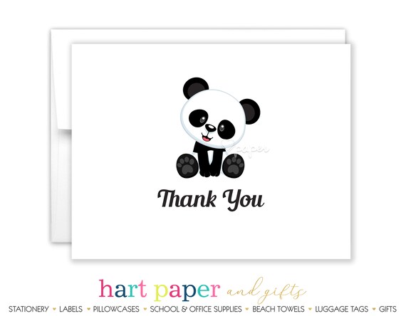 Panda Bear Thank You Personalized Cards Flat Folded | Etsy