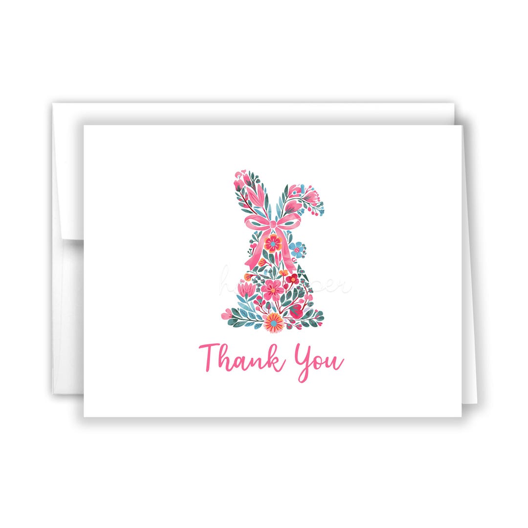 Bunny Rabbit Preppy Thank You Personalized Cards Folded Flat Card ...