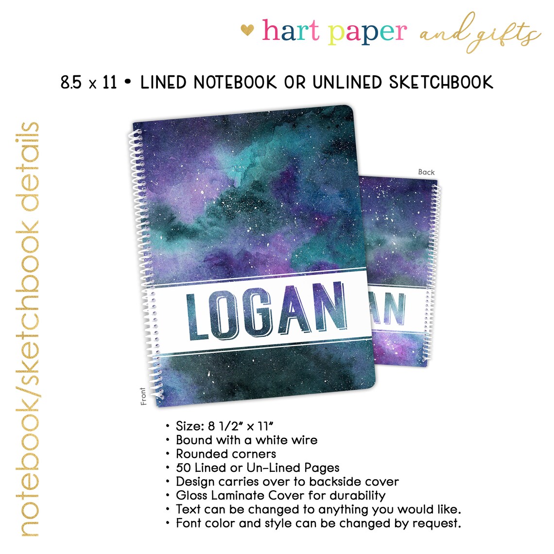 Galaxy Space Stars Personalized Notebook Sketchbook • Custom Birthday ...