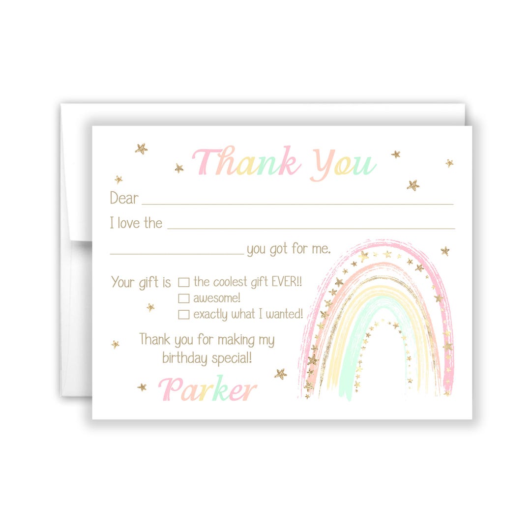 Rainbow Fill in the Blank Thank You Cards Personalized • Flat Card ...