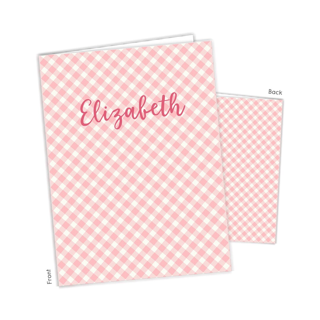 Pink Gingham Plaid Sparkles Personalized Folder 2 Pocket Back to School ...