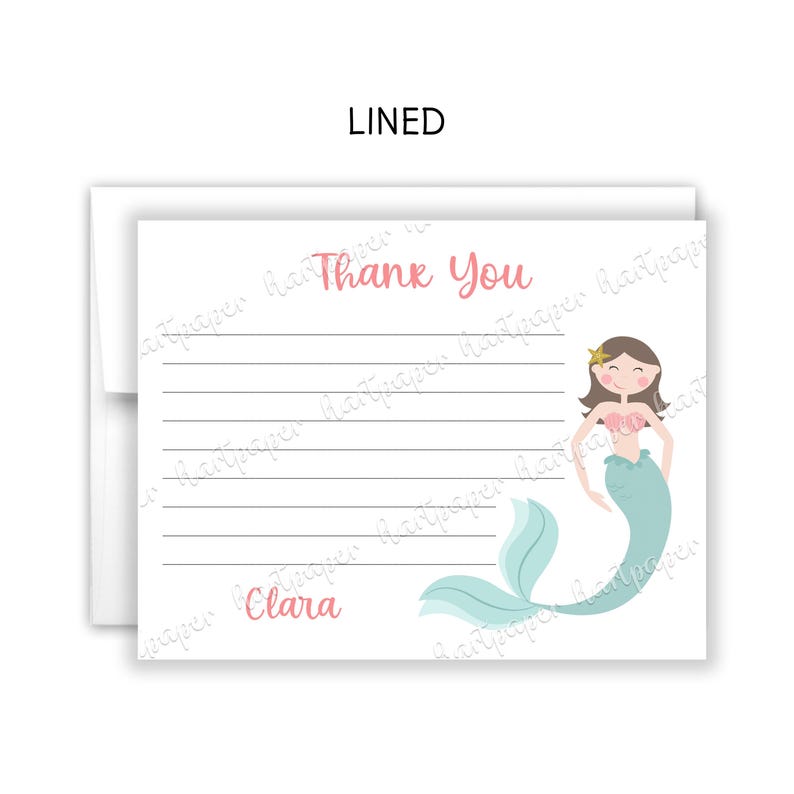 Mermaid Fill in the Blank Thank You Cards Personalized • Flat ...