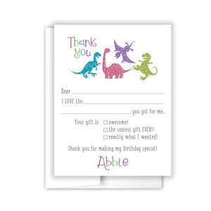 Rainbow Dinosaur T Rex Fill in the Blank Thank You Cards Personalized ...
