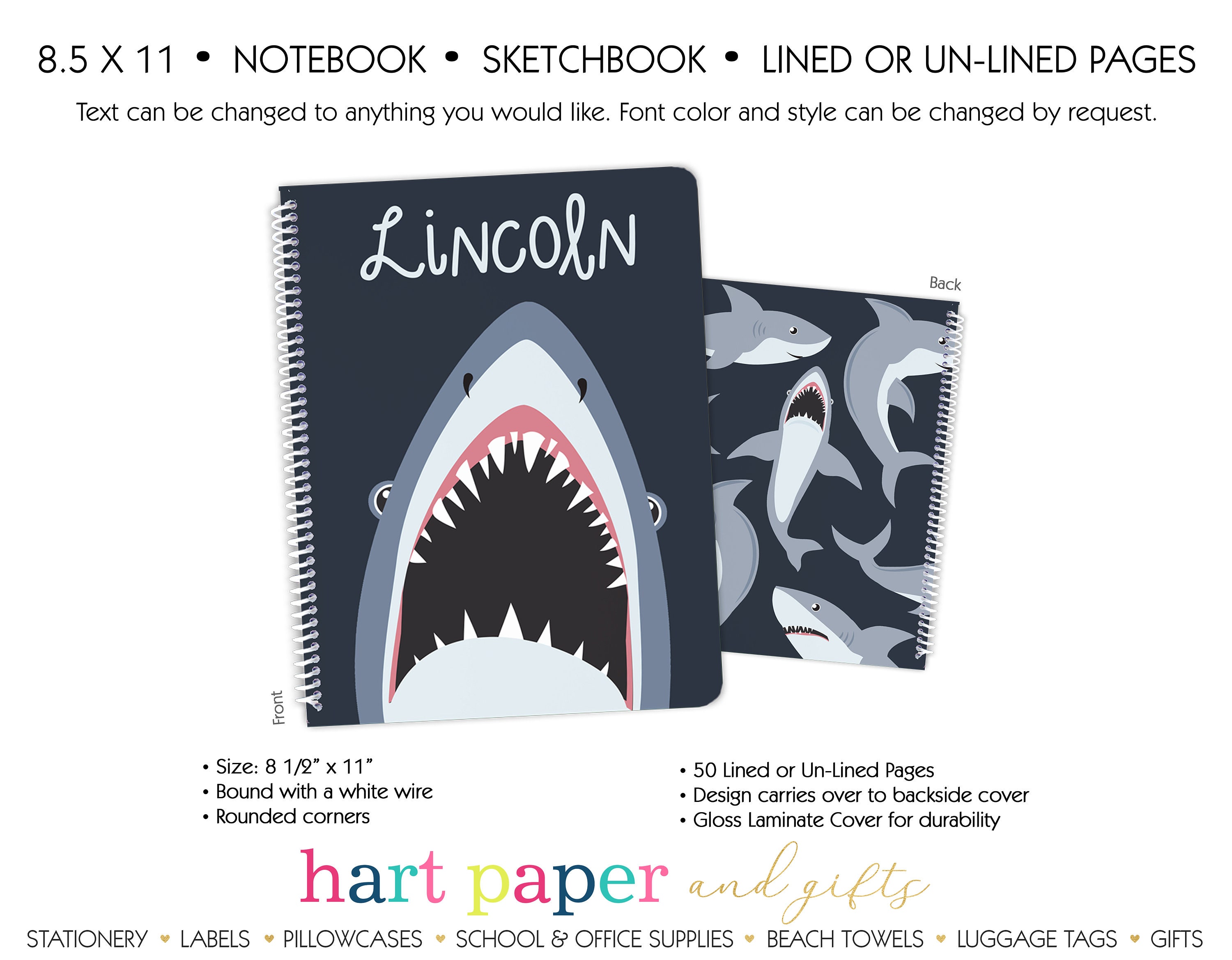 Shark Personalized Notebook Sketchbook Custom Birthday Gift - Etsy België