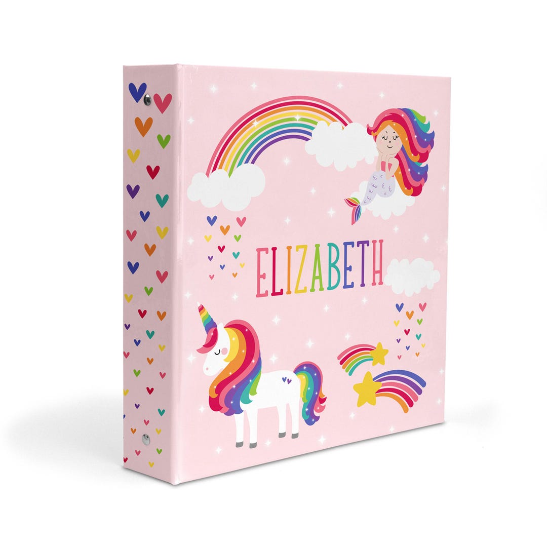 Rainbow Unicorn Mermaid 3 Ring Binder 2" Personalized Custom Gift Back ...