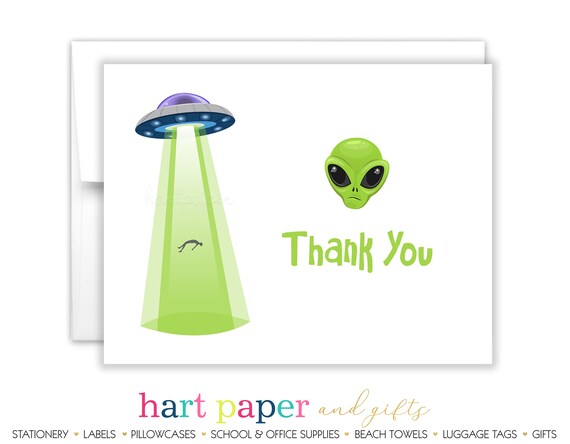Alien Space Ship Outer Thank You Personalized Cards Flat - Etsy