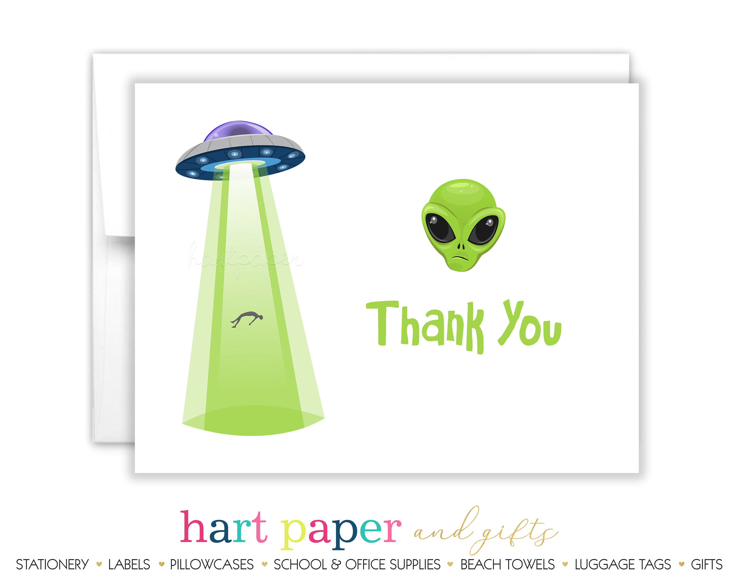Alien Space Ship Outer Thank You Personalized Cards Flat | Etsy