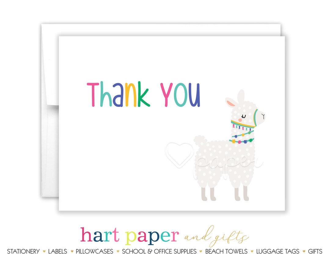 Llama Alpaca Thank You Personalized Cards Folded Flat Card Stationery ...