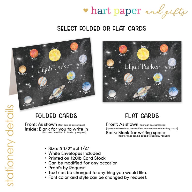 Galaxy Planets Outer Space Solar System Thank You Cards • Folded Flat ...