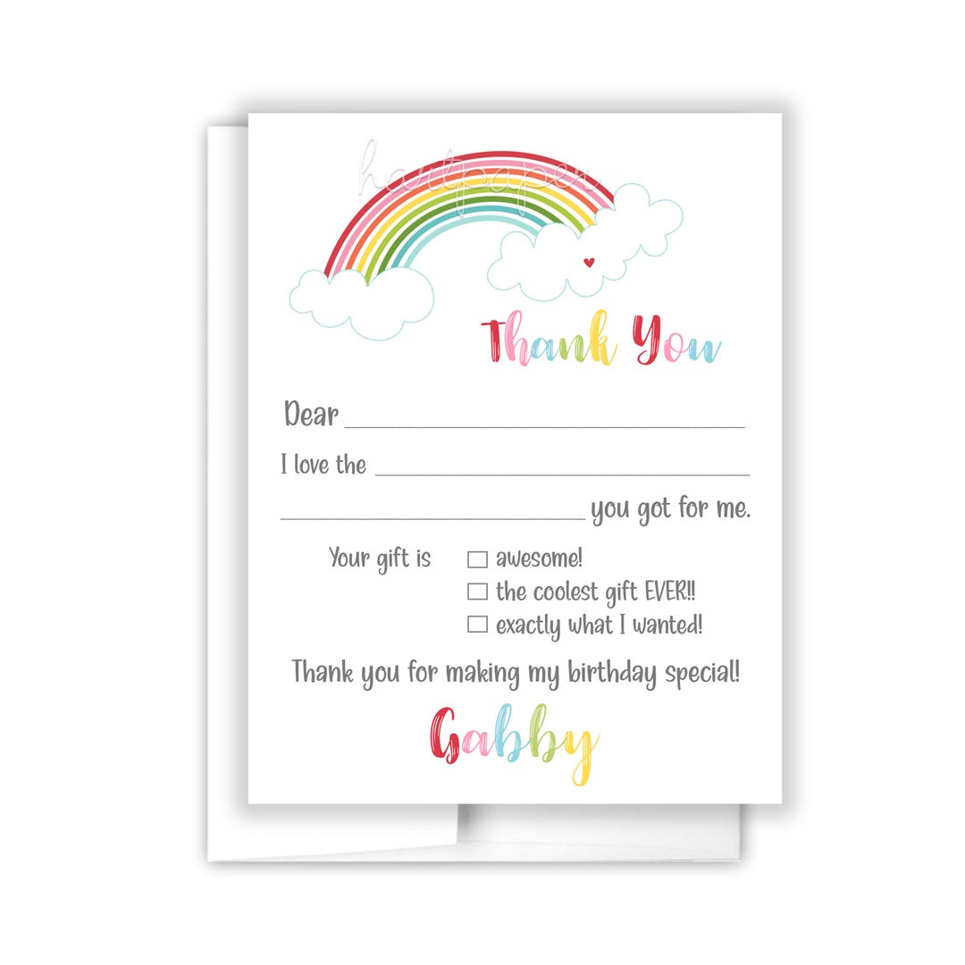 Rainbow Fill in the Blank Thank You Cards Personalized • Flat ...