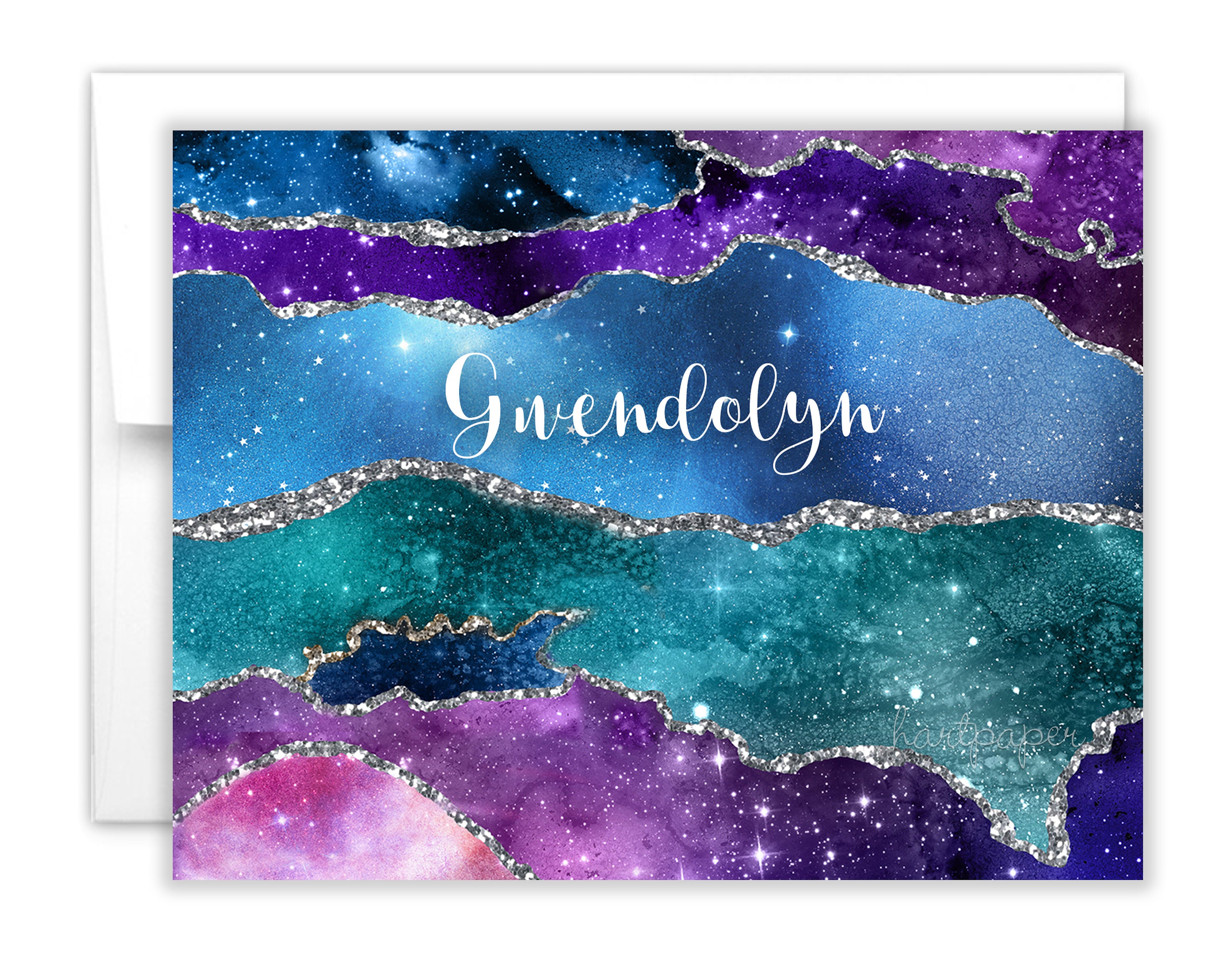 Galaxy Space Stars Thank You Cards Folded Flat Note | Etsy