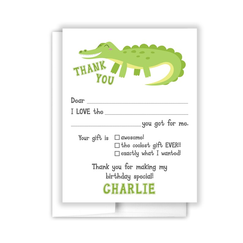 Alligator Crocodile Jungle Animals Fill in Blank Thank You Cards ...