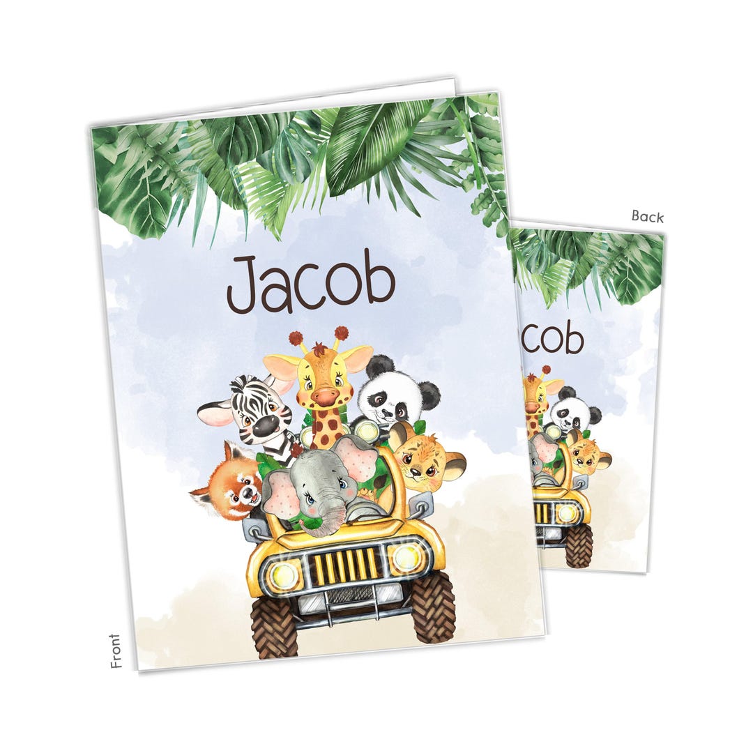 Safari Animal Zoo Lion Giraffe Elephant Jungle Personalized Folder 2 ...