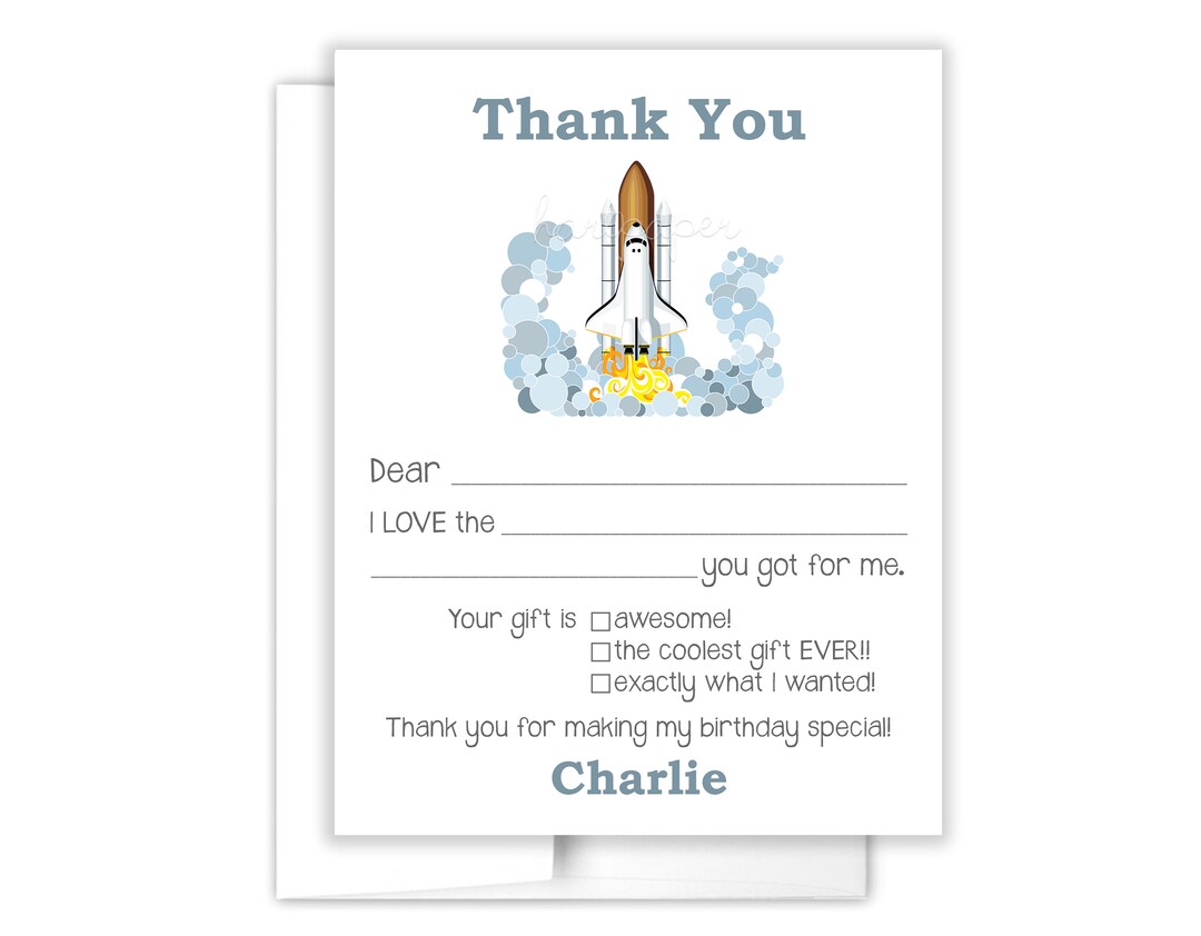 Space Shuttle Rocket Fill in the Blank Thank You Cards Personalized ...