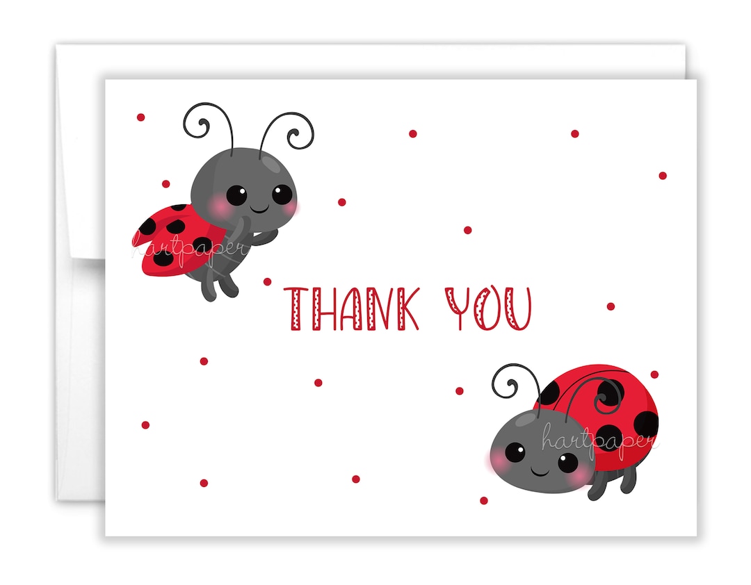 Ladybug Lady Bug Thank You Personalized Cards Folded Flat Card ...