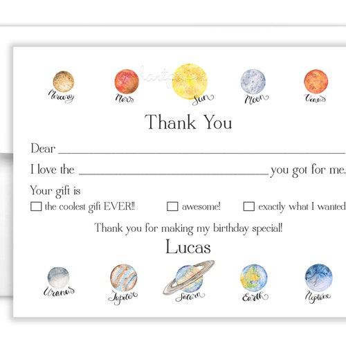 Printable Thank You Postcard Printable Kids Fill-in Birthday - Etsy